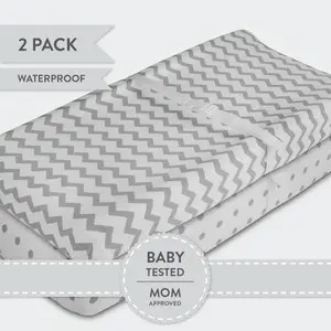 ELY'S & CO. Baby Fitted Waterproof Changing Pad Cover Sheets 2 Pack - Grey Chevron & Polka Dot