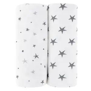 ELY'S & CO. Baby Fitted Waterproof Changing Pad Cover Sheets 2 Pack - Grey Stars