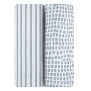 ELY'S & CO. Baby Fitted Waterproof Changing Pad Cover Sheets 2 Pack - Misty Blue Stripes & Splash