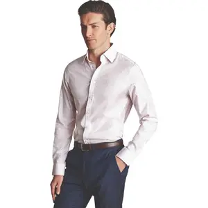 CHARLES TYRWHITT Triple Check Non-iron Twill Slim Fit Shirt Single Cuff - Pink