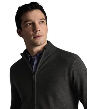 CHARLES TYRWHITT Pure Merino Full Zip Through Cardigan - Grey