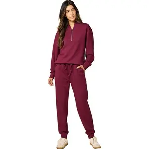 SOFTIES Athleisure Dreamtech 1/4 Zip Jogger Set - Cherry Cola