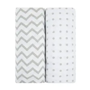 ELY'S & CO. Baby Fitted Waterproof Pack N Play | Mini Portable Crib Sheet Set 2 Packs - Grey Chevron & Polka Dot