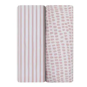ELY'S & CO. Baby Fitted Waterproof Pack N Play | Mini Portable Crib Sheet Set 2 Packs - Mauve Stripes & Splash