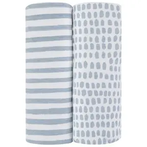 ELY'S & CO. Baby Fitted Waterproof Pack N Play | Mini Portable Crib Sheet Set 2 Packs - Misty Blue Stripes & Splash