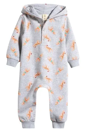 TUCKER + TATE Cozy Hooded Romper Grey Dino Gingerbread