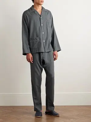 Thom Sweeney Camp-collar Cotton And Cashmere-blend Twill Pyjama Set