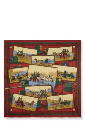 Hermès Multicolor 'attelages' Silk Scarf 90 - Red