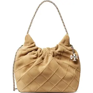 Tory Burch Fleming Suede Mini Hobo - Stone