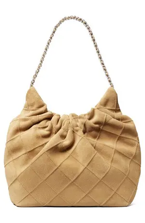 Tory Burch Fleming Suede Mini Hobo - Stone