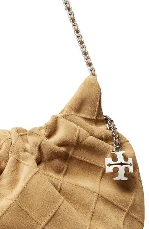 Tory Burch Fleming Suede Mini Hobo - Stone