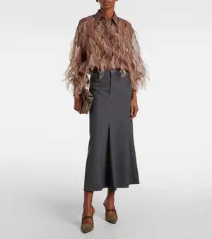 Brunello Cucinelli Wool-blend Midi Skirt