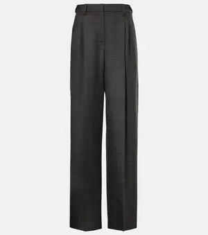 Brunello Cucinelli High-rise Wide-leg Wool Pants - Grey