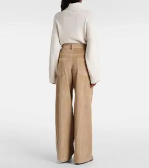 Brunello Cucinelli High-rise Wide-leg Corduroy Trousers - Beige