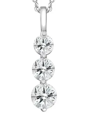 BLISS DIAMOND 14k Gold Three Stone Lab Grown Diamond Pendant Necklace - 14k White Gold
