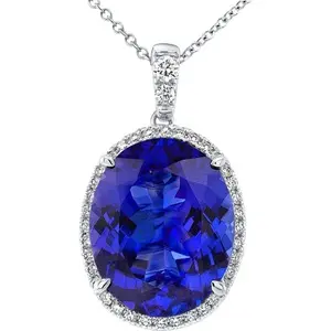 BLISS DIAMOND 5 Ct Tw Oval Tanzanite & Lab Grown Diamond Halo Pendant Necklace - 14k White Gold