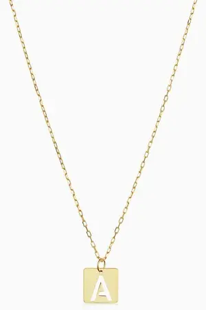 ORADINA 14k Gold Initial Tile Pendant Necklace - Letter A