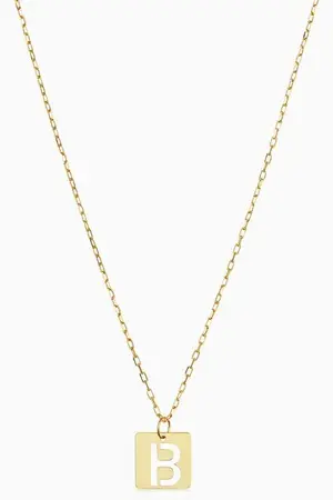 ORADINA 14k Gold Initial Tile Pendant Necklace Letter B