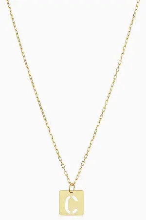 ORADINA 14k Gold Initial Tile Pendant Necklace - Letter C
