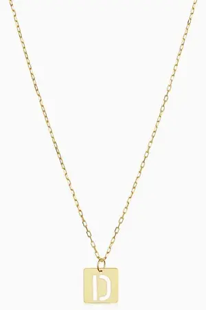 ORADINA 14k Gold Initial Tile Pendant Necklace Letter D