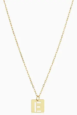 ORADINA 14k Gold Initial Tile Pendant Necklace Letter E