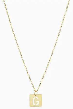ORADINA 14k Gold Initial Tile Pendant Necklace Letter G