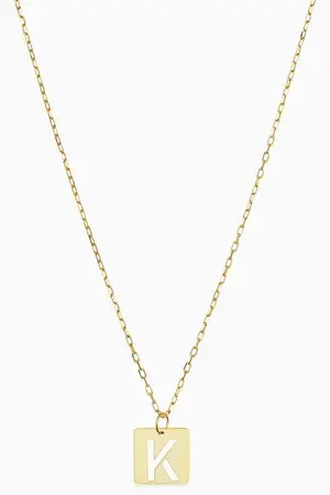 ORADINA 14k Gold Initial Tile Pendant Necklace - Letter K