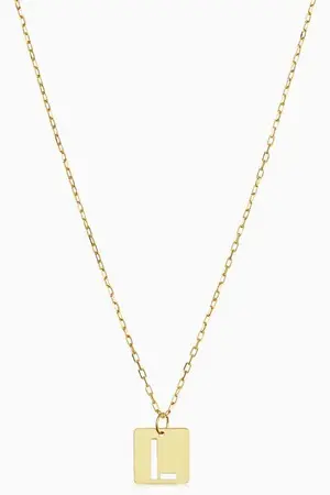 ORADINA 14k Gold Initial Tile Pendant Necklace Letter L
