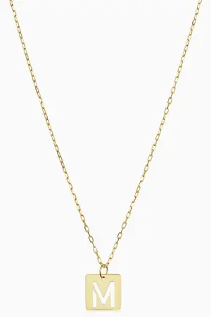 ORADINA 14k Gold Initial Tile Pendant Necklace - Letter M