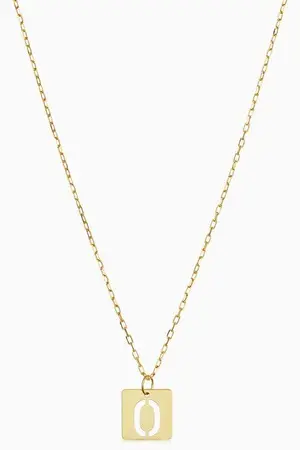 ORADINA 14k Gold Initial Tile Pendant Necklace - Letter O