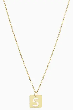 ORADINA 14k Gold Initial Tile Pendant Necklace - Letter S