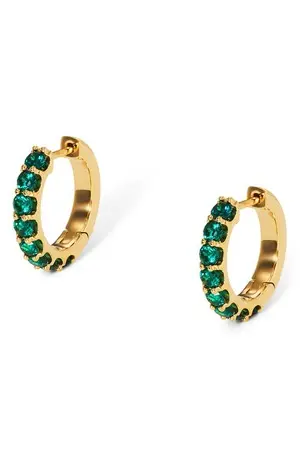 Nadri Crystal Huggie Hoop Earrings - Gold/ Green