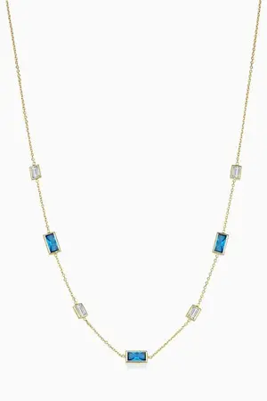 ORADINA 14k Gold Fresco Station Necklace - Blue And White Zirconia