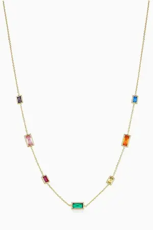 ORADINA 14k Gold Fresco Station Necklace - Multicolor Zirconia