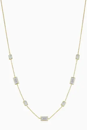 ORADINA 14k Gold Fresco Station Necklace - White Zirconia And Topaz