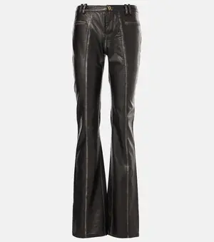 DIDU Low-rise Faux Leather Flared Trousers