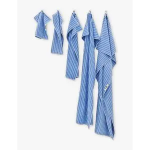 TEKLA Striped Cotton Washcloth 30cm X 30cm - Clear Blue Stripes