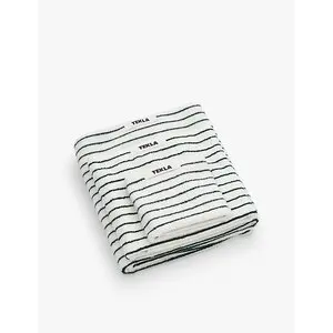 TEKLA Striped Cotton Washcloth 30cm X 30cm Racing Green
