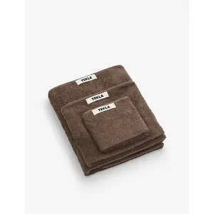 TEKLA Bordered Cotton Hand Towel 50cm X 80cm Kodiak Brown