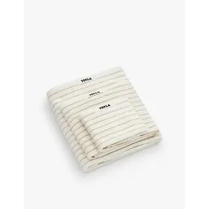 TEKLA Bordered Cotton Hand Towel 50cm X 80cm Sienna Stripes
