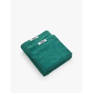 TEKLA Bordered Cotton Hand Towel 50cm X 80cm Teal Green