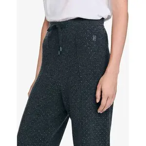 Sandro Drawstring-waistband Rhinestone-embellished Knitted Trousers - Charcoal Grey