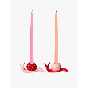 LAETITIA ROUGET Snail Set Of Two Ceramic Candleholders 6cm - Red Gold