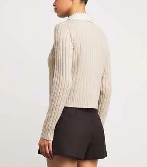 Maje Wool-blend Embellished Cardigan - Beige