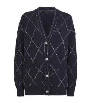 Maje Embellished Argyle Wool-blend Cardigan