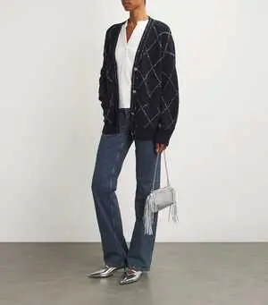 Maje Embellished Argyle Wool-blend Cardigan