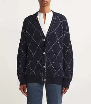 Maje Embellished Argyle Wool-blend Cardigan