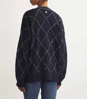Maje Embellished Argyle Wool-blend Cardigan