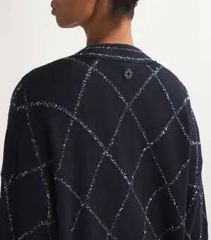 Maje Embellished Argyle Wool-blend Cardigan