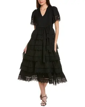 knee length dresses for ladies Melody Floral Print Tiered & Ruffled Pleats Midi Dress S / Multi main image 1